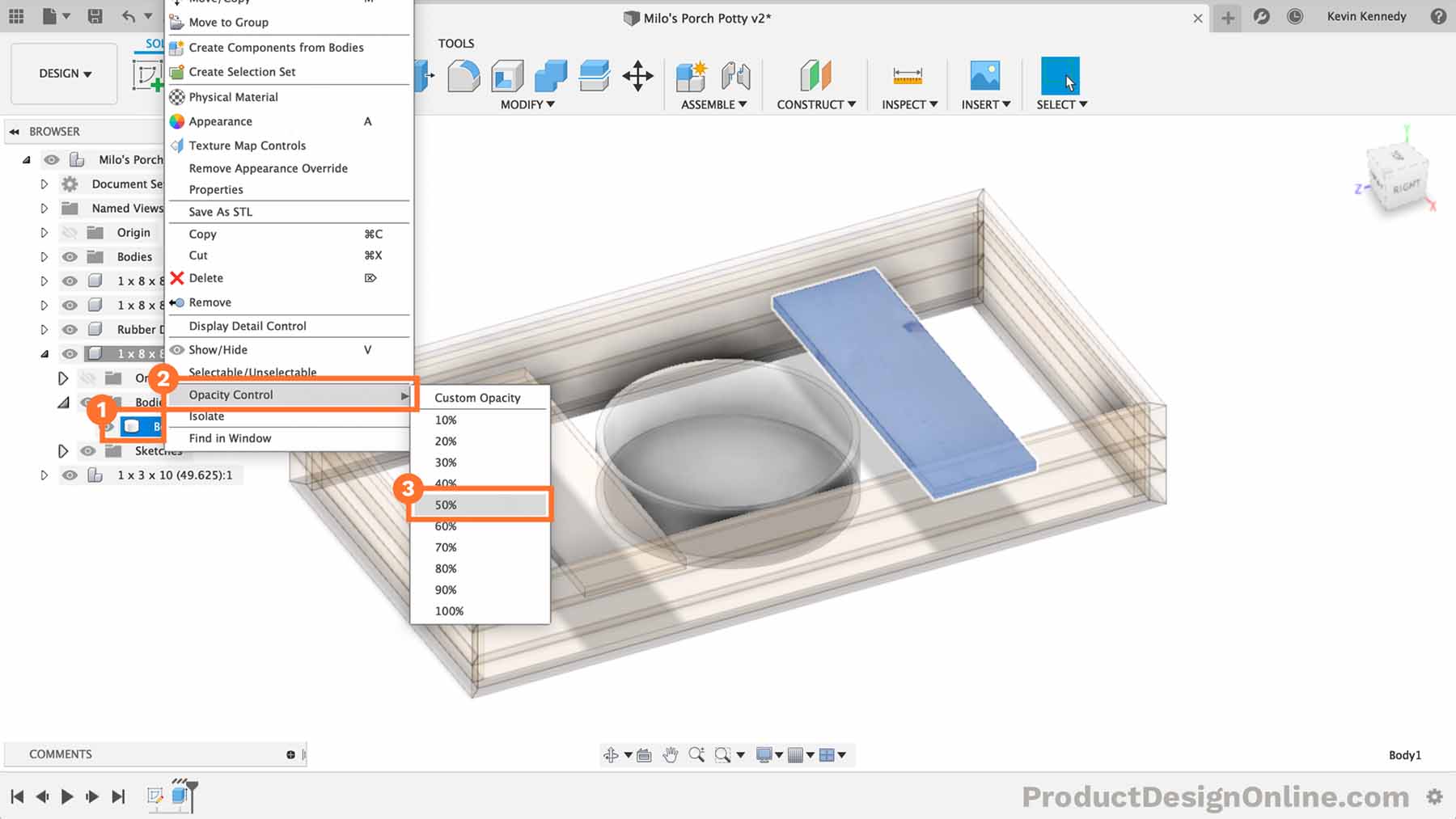 Changing the Opacity of Bodies and Components in Fusion 360 - Product ...