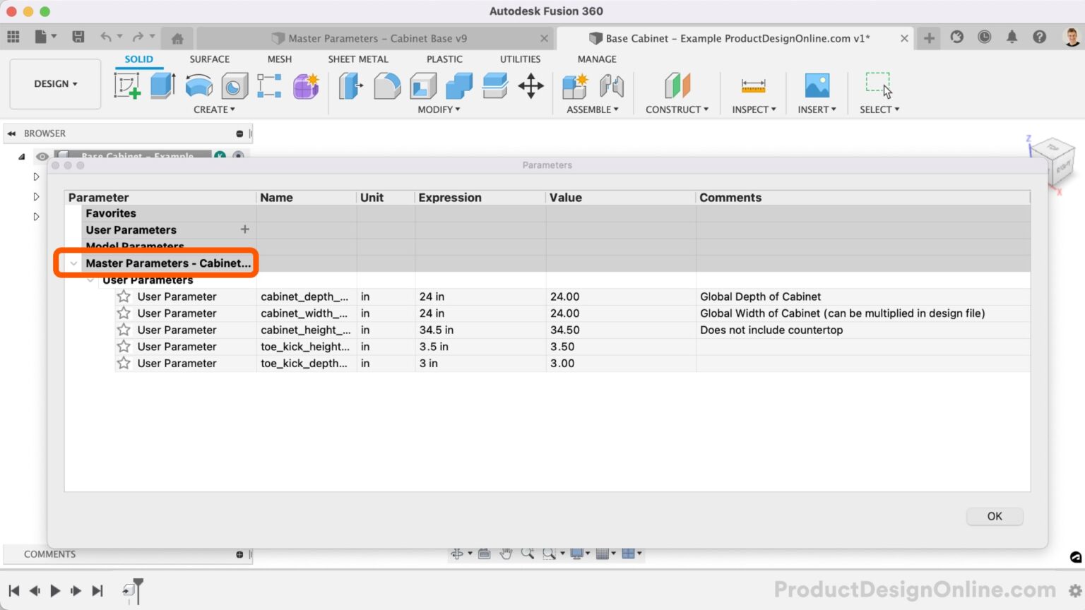 How to Create and Use Global Parameters in Fusion 360 - Product Design ...